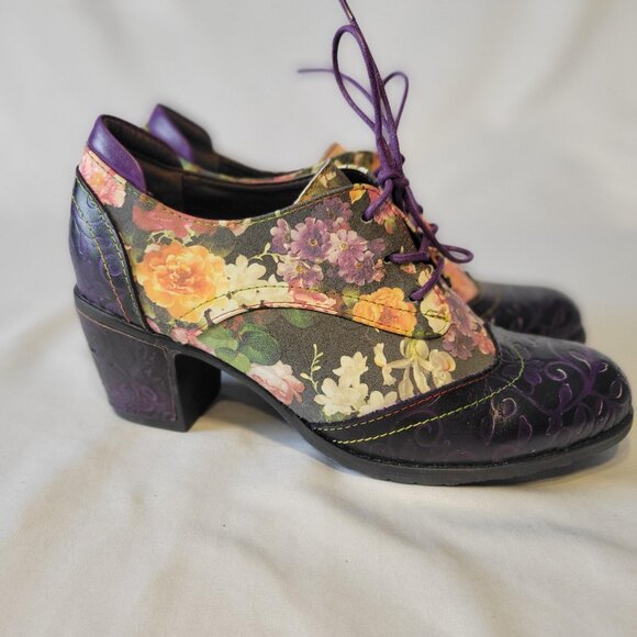 Socofy | Shoes | Socofy Bohemia Artsy Leather Mixed Pattern Chunky ...